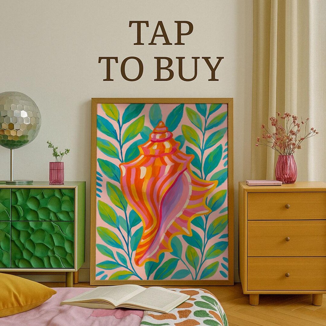 Tropical Conch Shell Gouache Print: Coastal Beach House Wall Art - Etsy