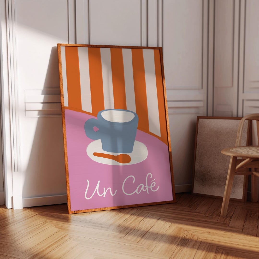 Un Cafe Print: Retro French Coffee Poster, Kitchen Wall Art - Etsy