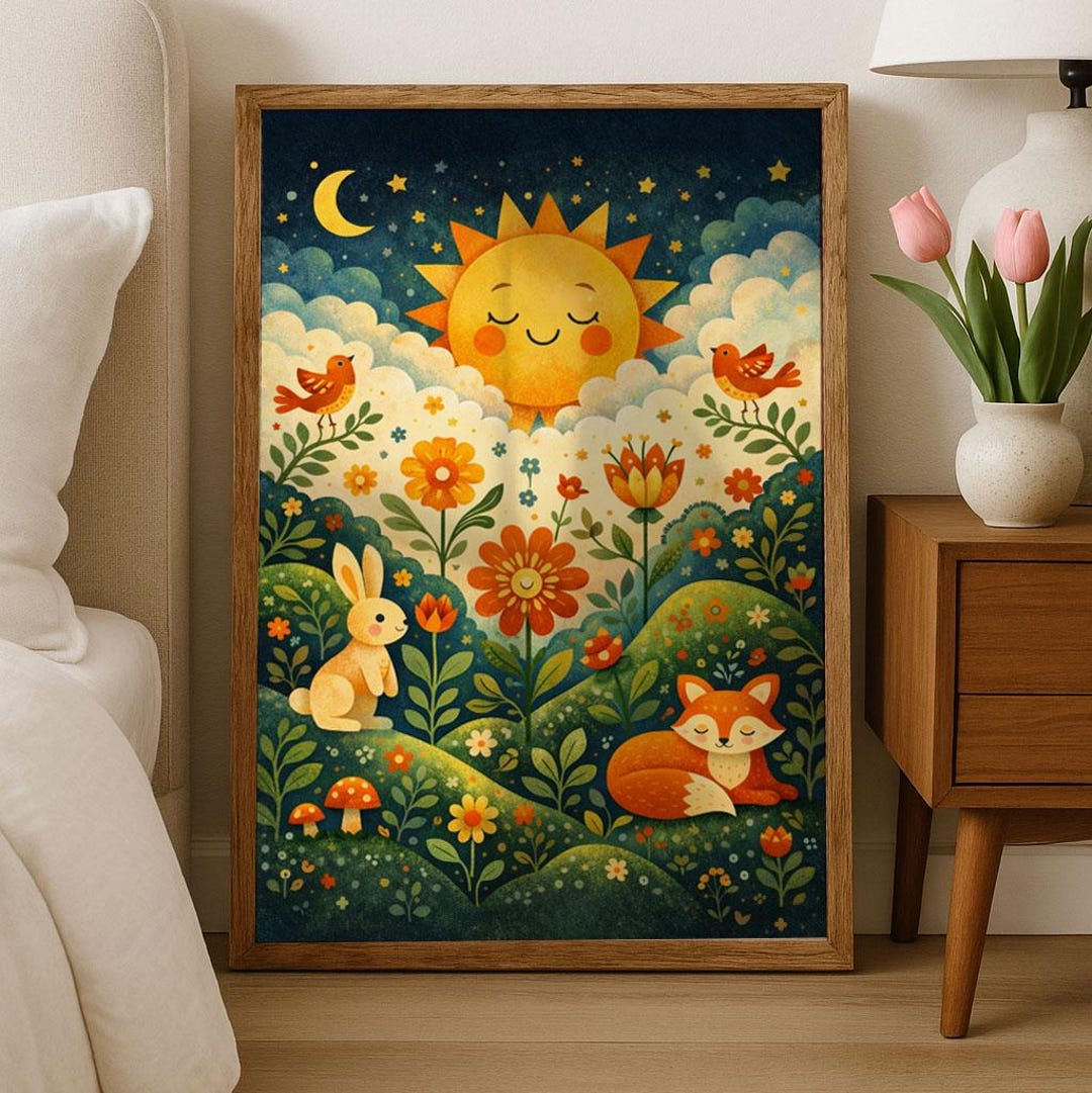 Woodland Animals Nursery Print | Folk Art Kids Room Decor - Etsy