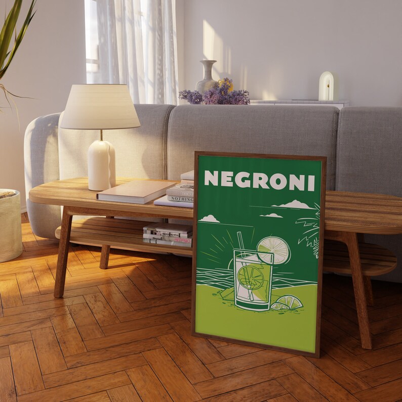 Green Coastal Negroni Print: Retro 70s Cocktail Art (digital Download ...