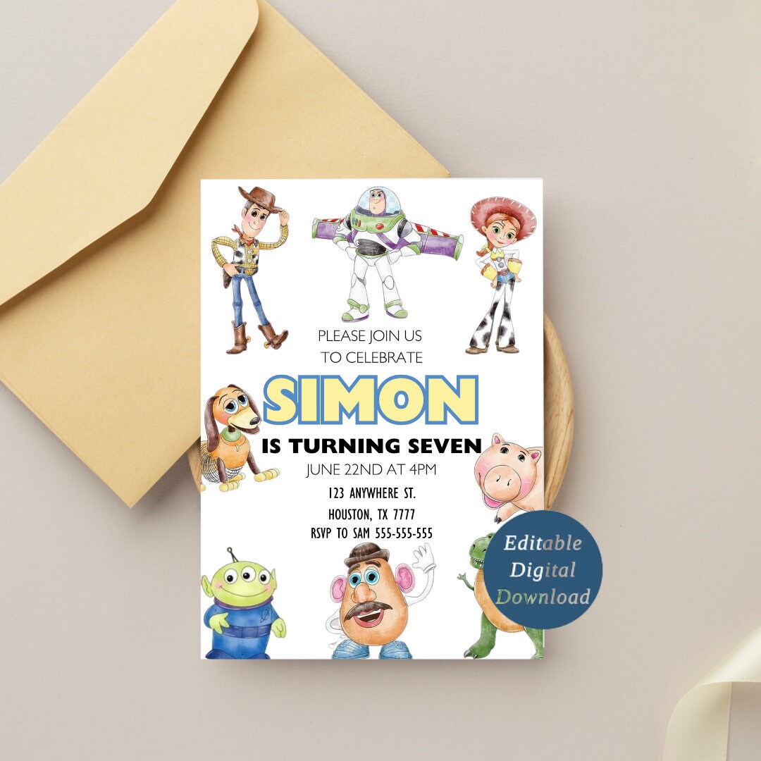 Plantilla de invitación de cumpleaños de Toy Story, invitación de Toy ...