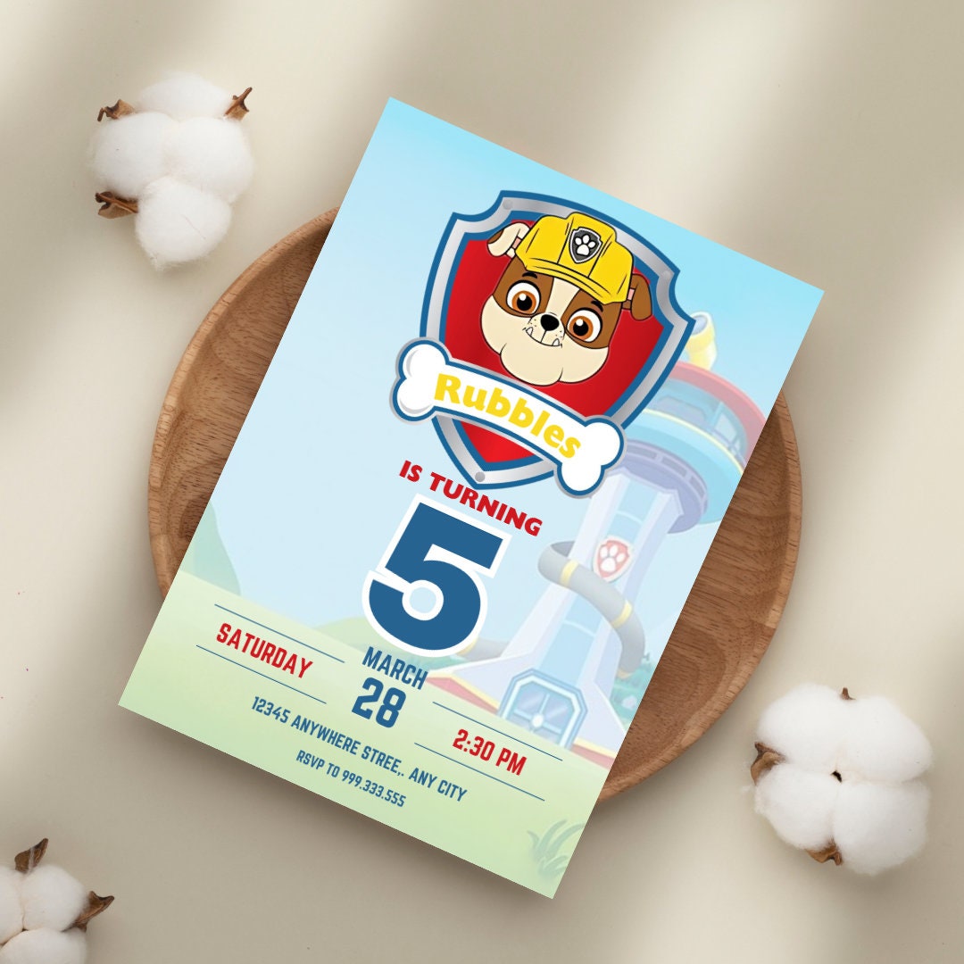 Rubble Paw Patrol Invitation, Digital Invite, Printable Invitation ...