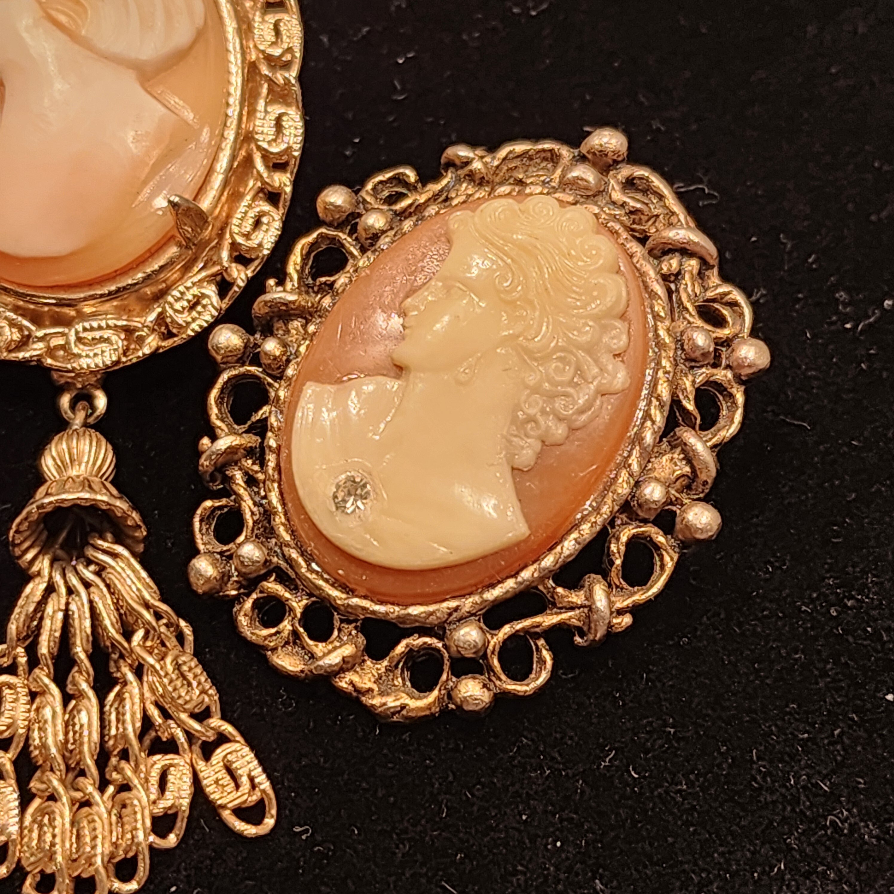 Vintage Lot of 3 Carved Beautiful Lady Brooch Pins Cameo Pendants Gold ...