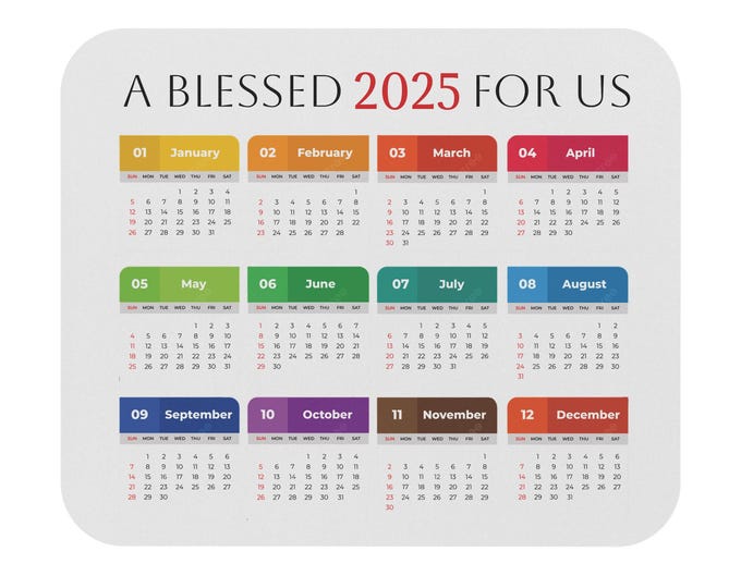 2025 Calendar Mouse Pad With Holidays, Perfect Christmas & New Years ...