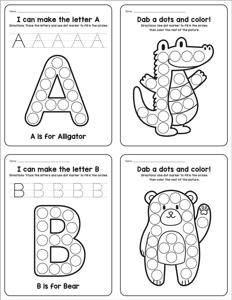 A-Z Dot Worksheets - Animals and Alphabet - 128 Pages for Kids - Etsy