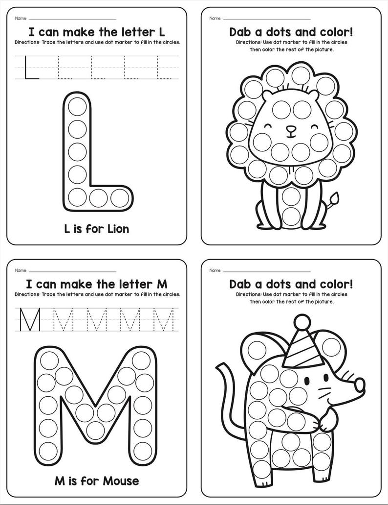 A-Z Dot Worksheets - Animals and Alphabet - 128 Pages for Kids - Etsy