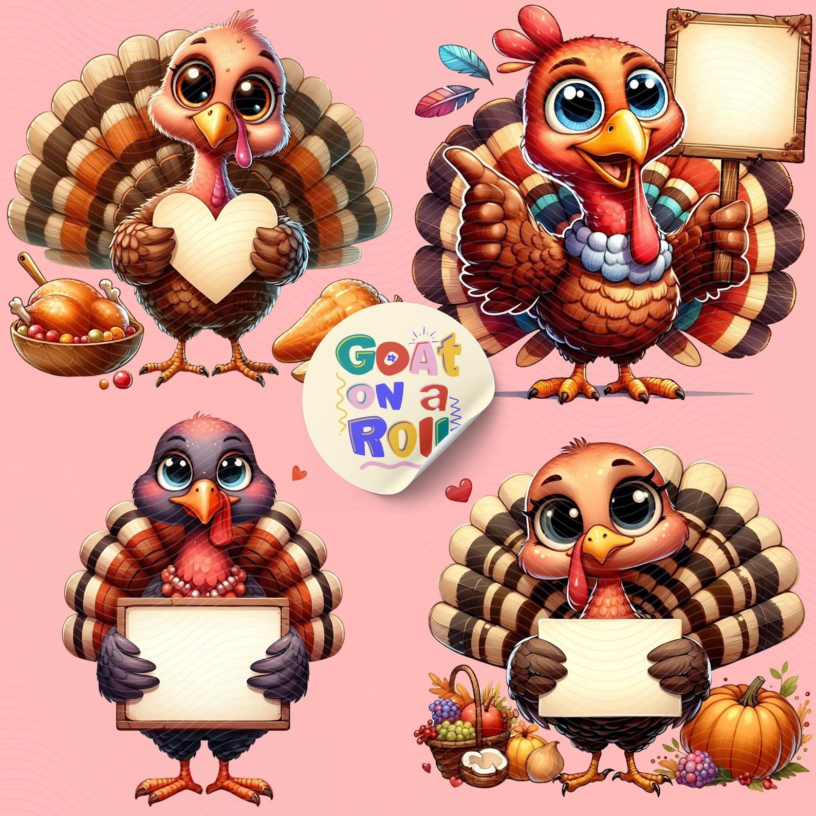 Pack B Cute Turkey Thanksgiving Day Clipart Autumn Thanksgiving Cute ...