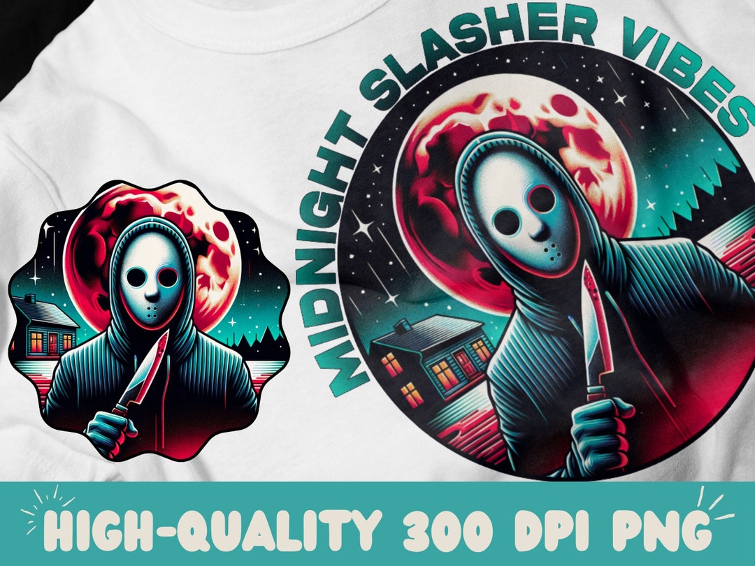 Midnight Slasher Vibes Retro Neon PNG, Halloween Jason Sublimation ...