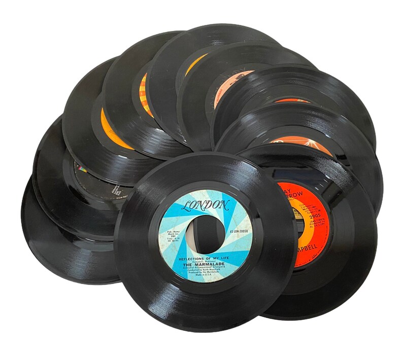 Lot of 5, 10 or 15 7-inch 45 RPM Vinyl Records for Crafting, Wall ...