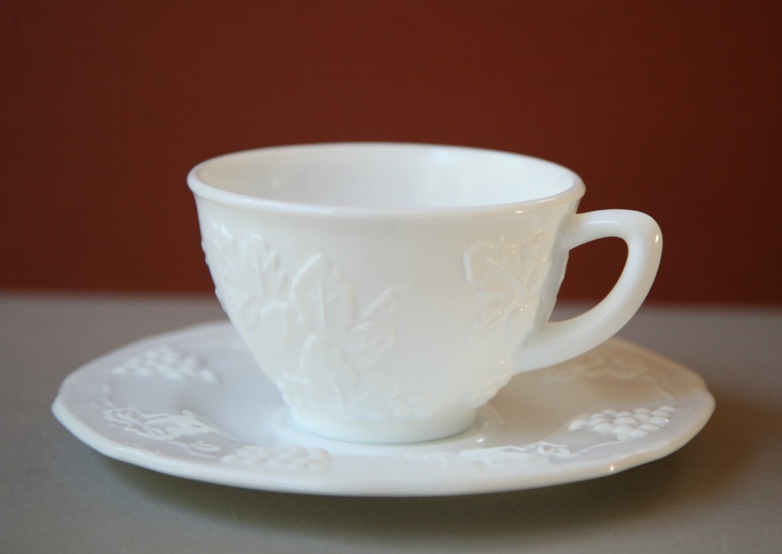 Milk Glass Coffee Cup and Saucer Set of 6 - Etsy