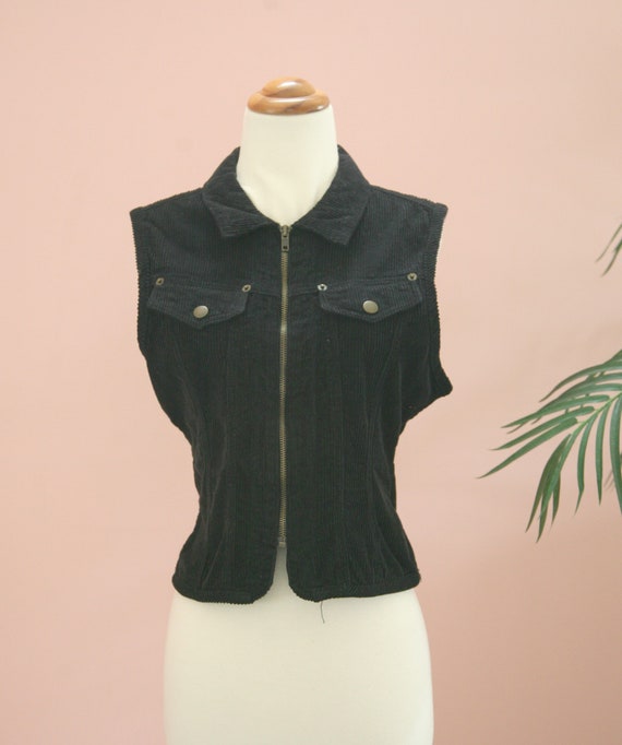 Ladies Black Corduroy Zip up Vest Size Small Vest Black - Etsy