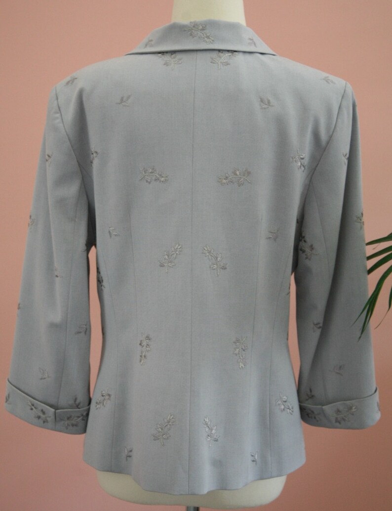Ladies Light Silver Grey Blazer Embellished With Embroidered Flowers ...
