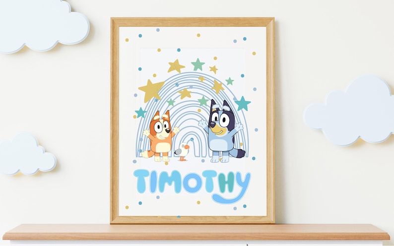 Bluey Poster Name Print Rainbow and Stars Bluey and Bingo Boys & Girls ...