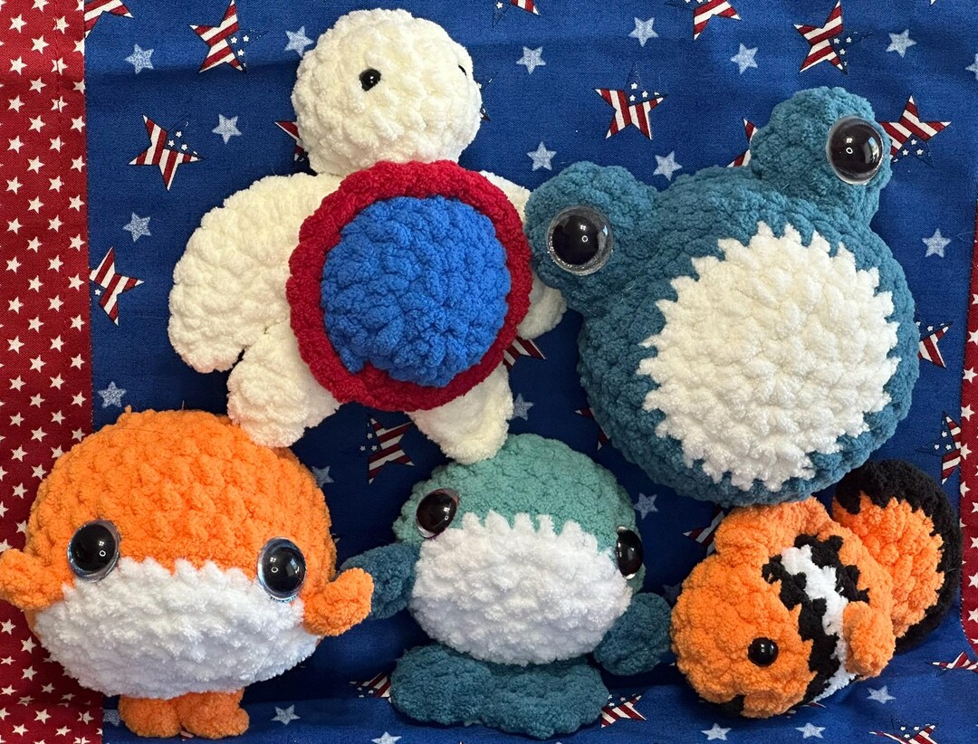 Plush Crochet Aquatic Animals Including Frog, Whales, Fish, and Turtle ...