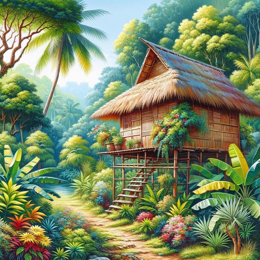 Bahay Kubo AI Generated Art, Traditional Philippine House, Printable ...