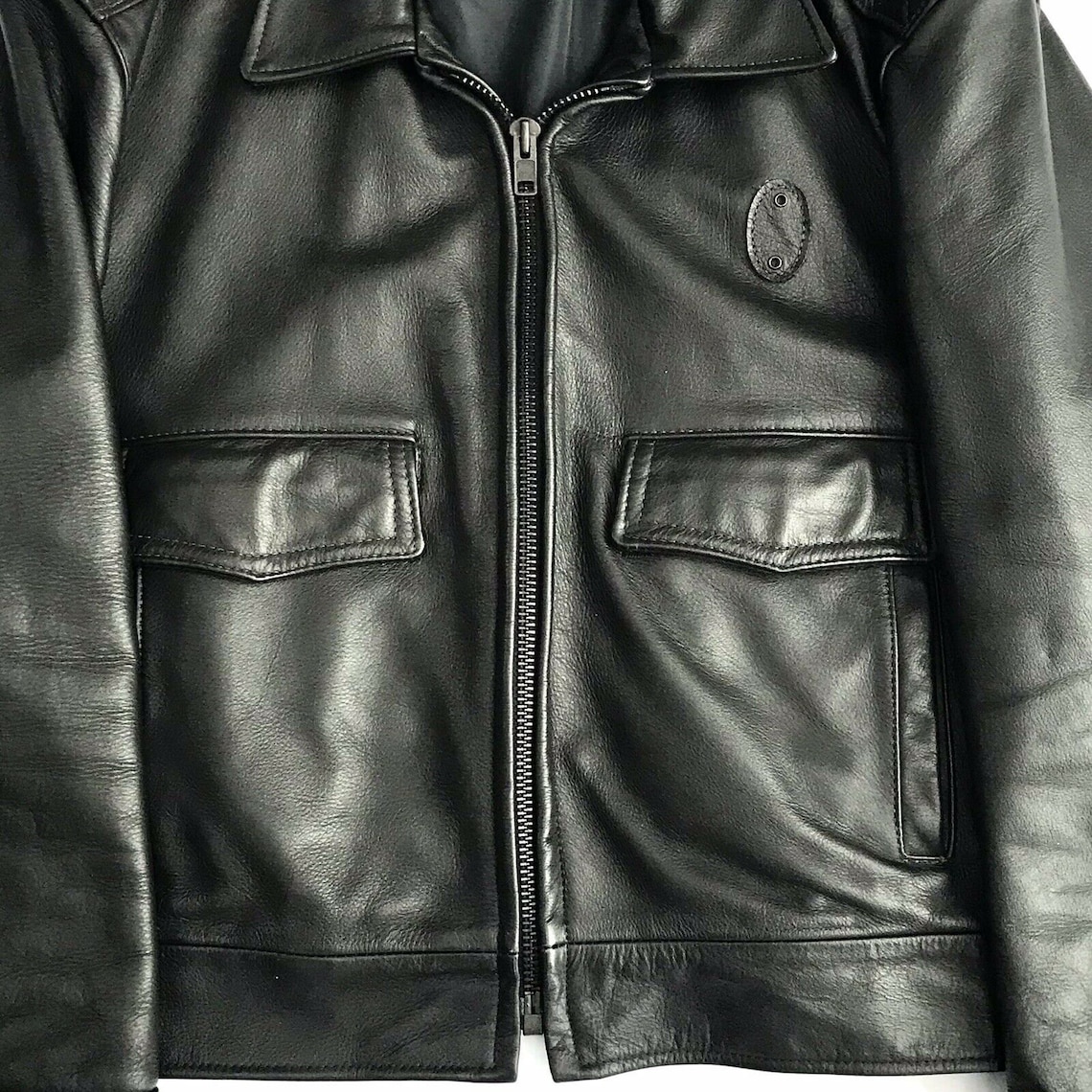 Vintage Genuine Leather Police Jacket Black Heavy 6lb Made in - Etsy