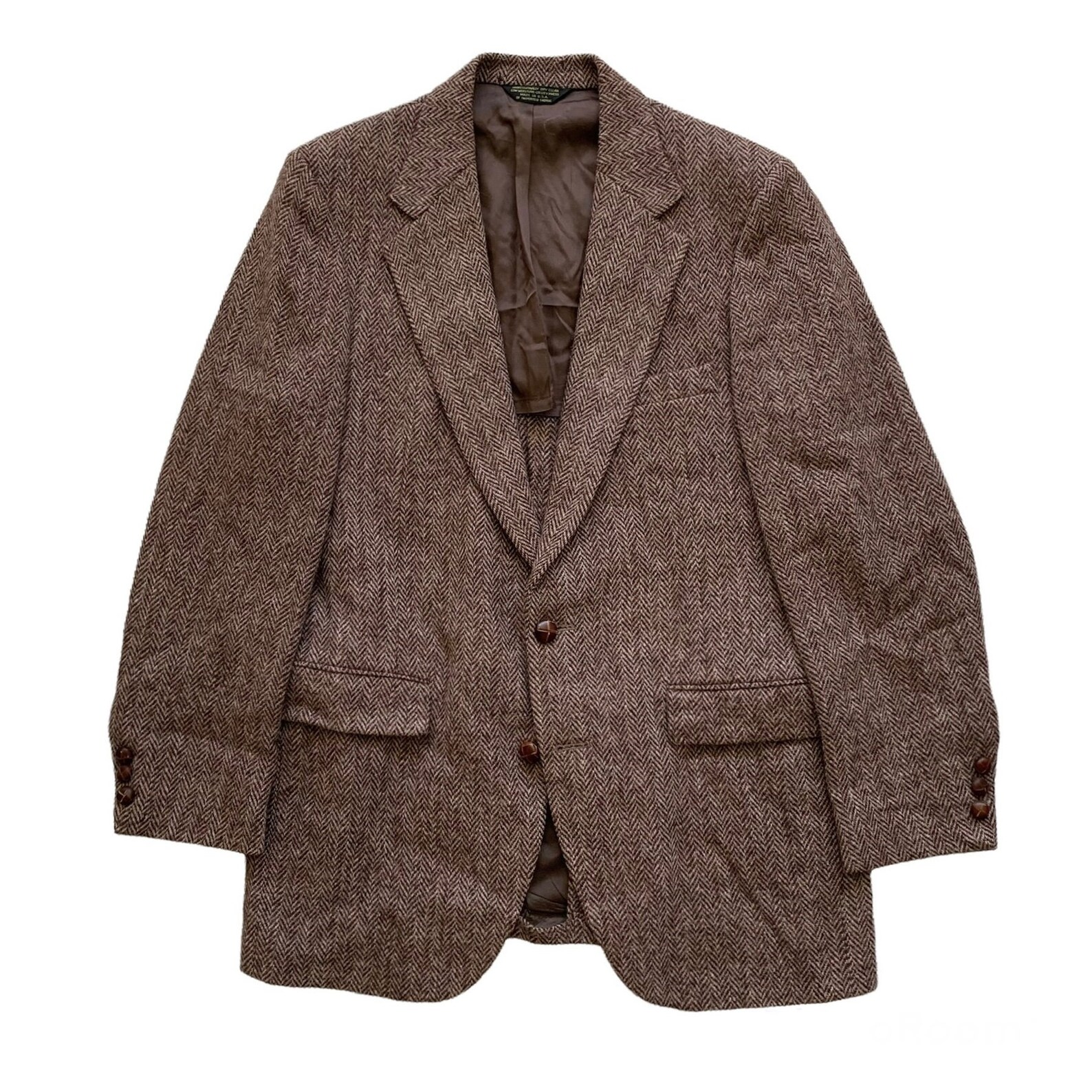 Vintage Harris Tweed Scottish Wool Brown Herringbone Sport Coat Blazer ...