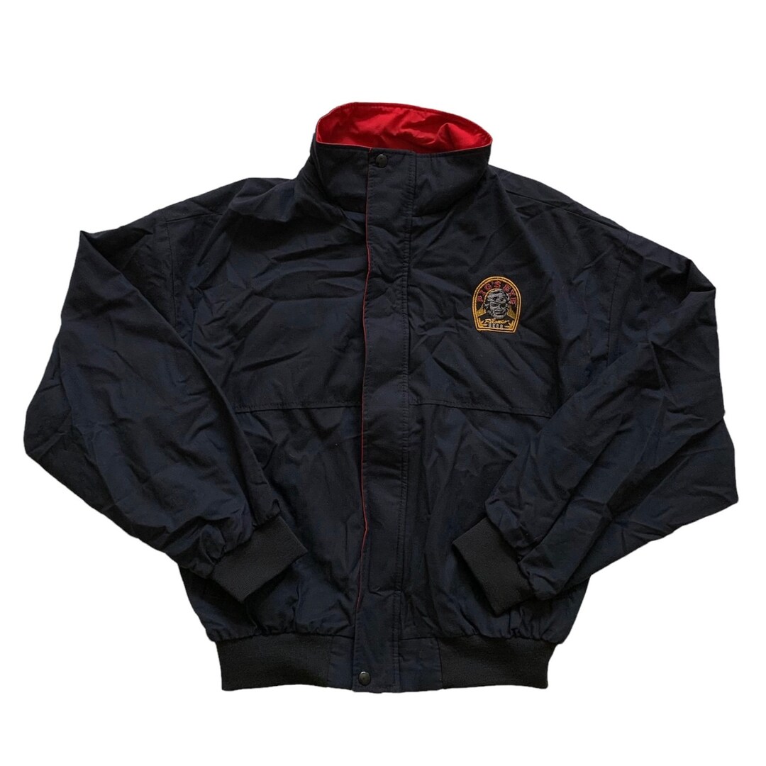 Vintage 1990s 90s Pigs Eye Pilsner Beer Black Windbreaker Jacket Made ...