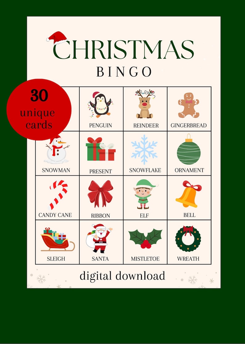 Christmas Bingo Board - Holiday Fun for Kids! - Etsy