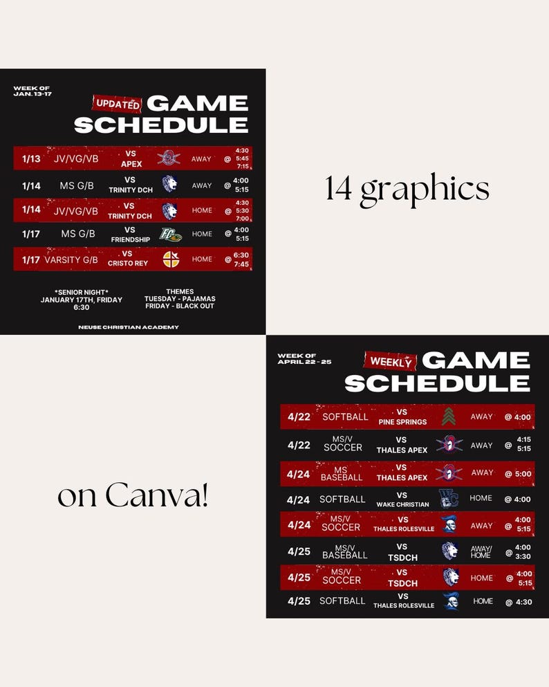 Sports Game Day Social Media Graphics - 14 Canva Templates - Easy to ...