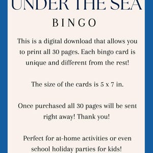 Under the Sea Bingo Game: 30 Unique Printable Cards (PDF Download - Etsy