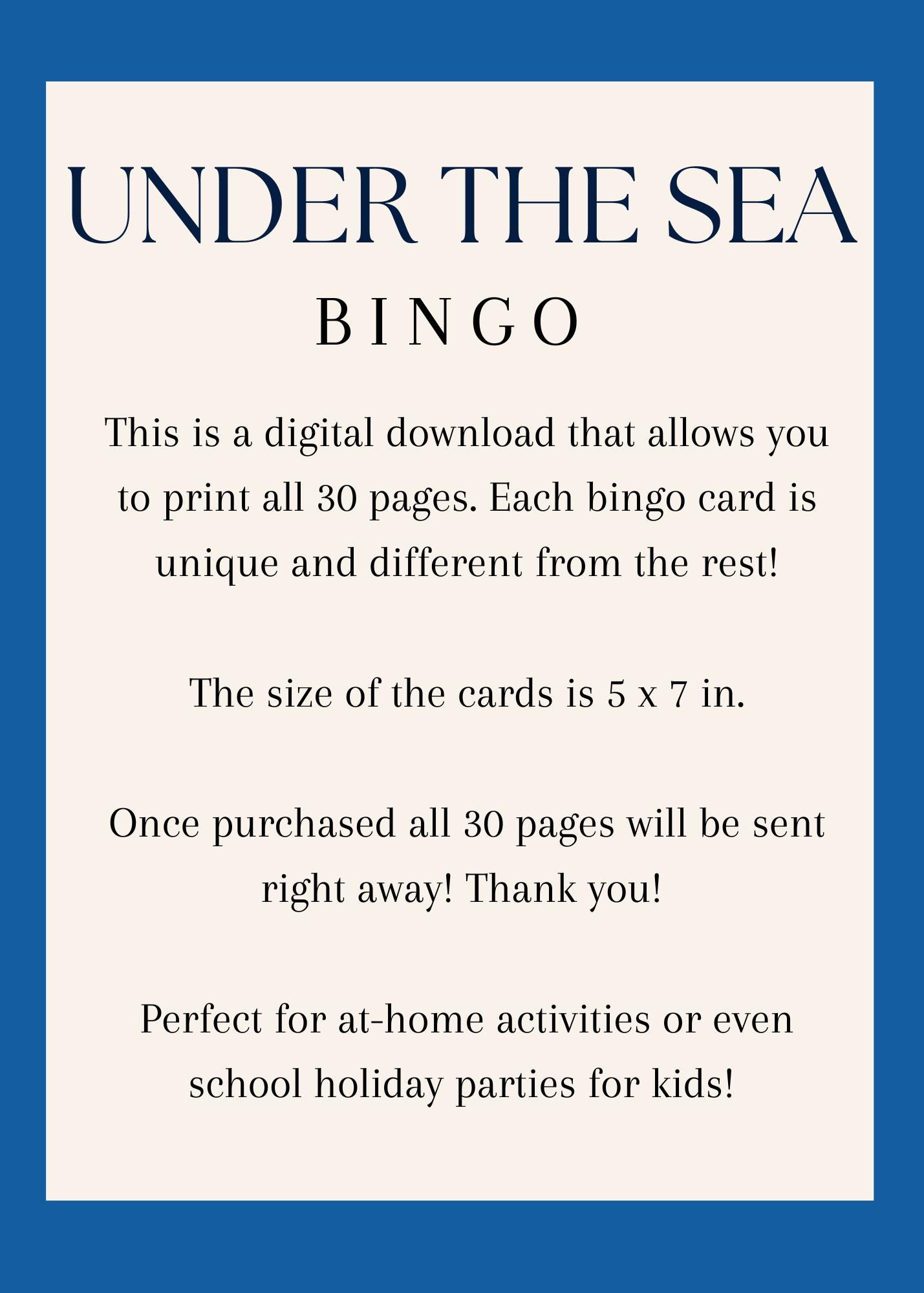 Under the Sea Bingo Game: 30 Unique Printable Cards (PDF Download - Etsy
