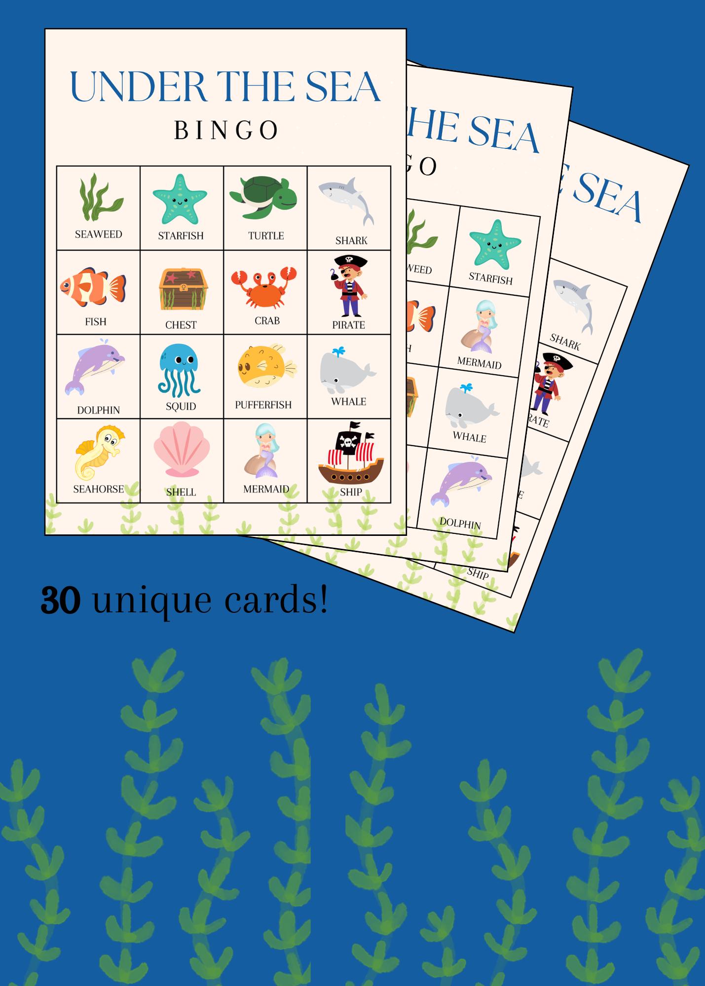 Under the Sea Bingo Game: 30 Unique Printable Cards (PDF Download - Etsy