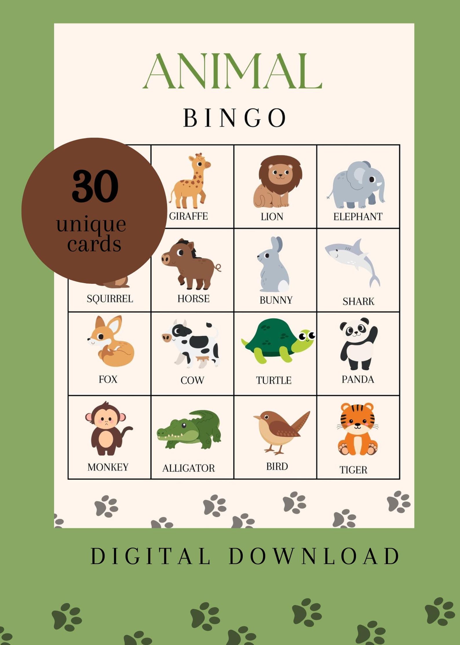Animal Bingo Game for Kids: Printable Classroom Party Activity (PDF ...
