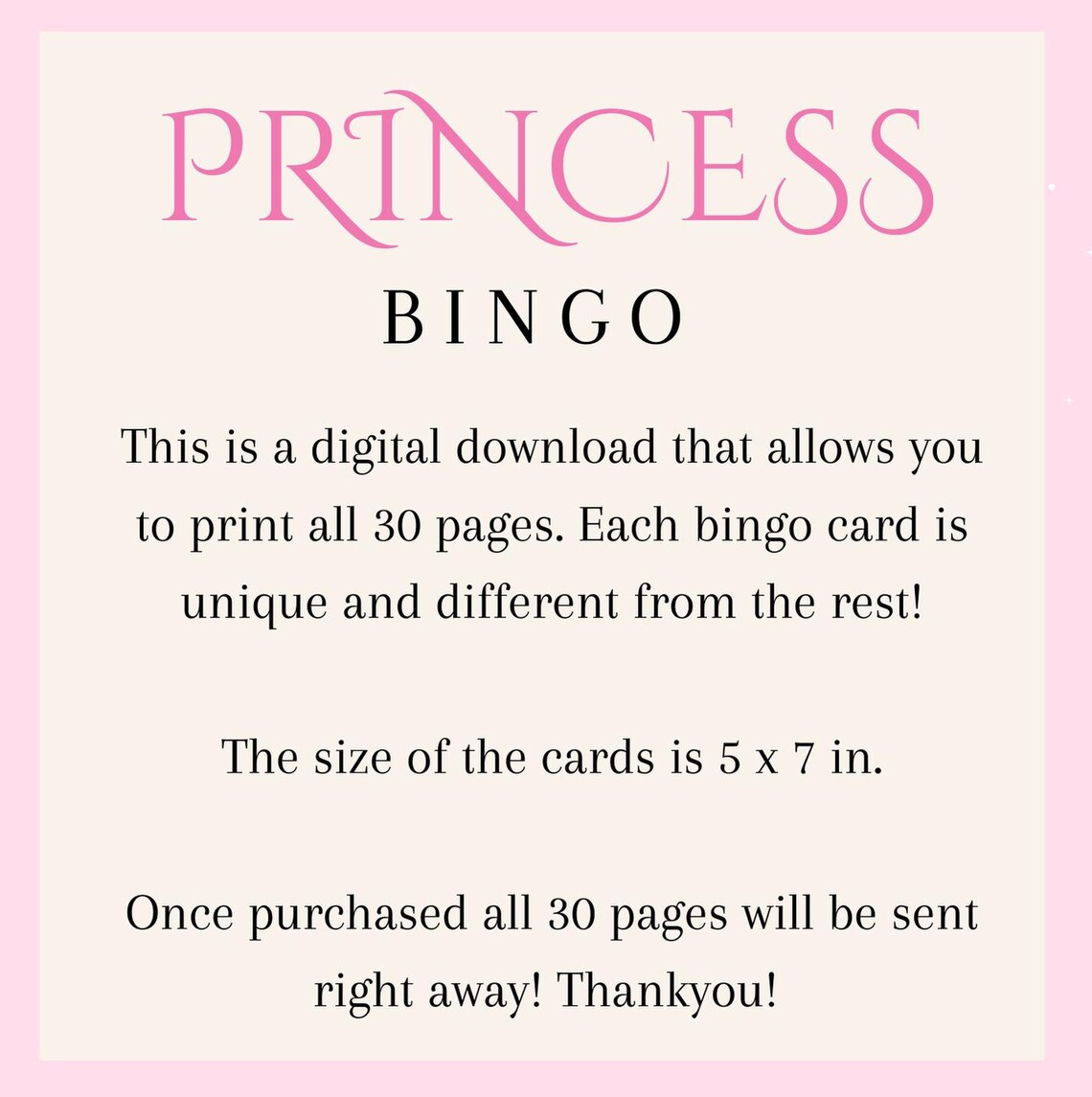 Princess Bingo Card! Digital Print With 30 Different Unique Cards! - Etsy