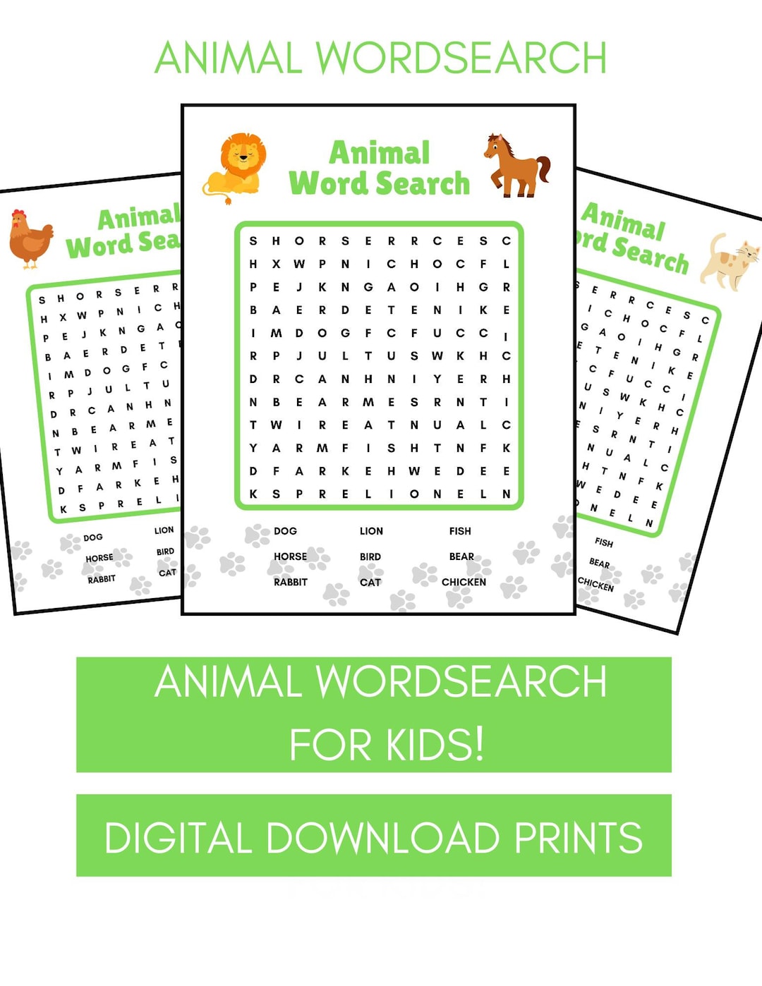 Easy Animal Word Search for Kids! - Printable Digital Fun! (4 Animal ...