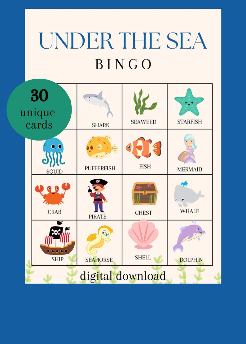 Under the Sea Bingo Game: 30 Unique Printable Cards (PDF Download - Etsy