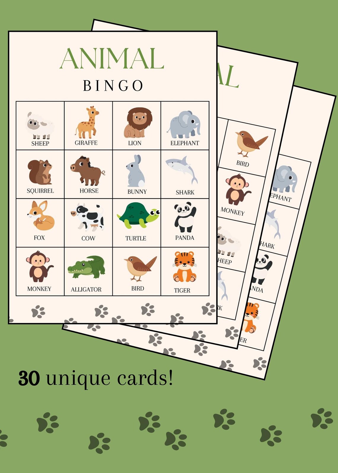 Animal Bingo Game for Kids: Printable Classroom Party Activity (PDF ...