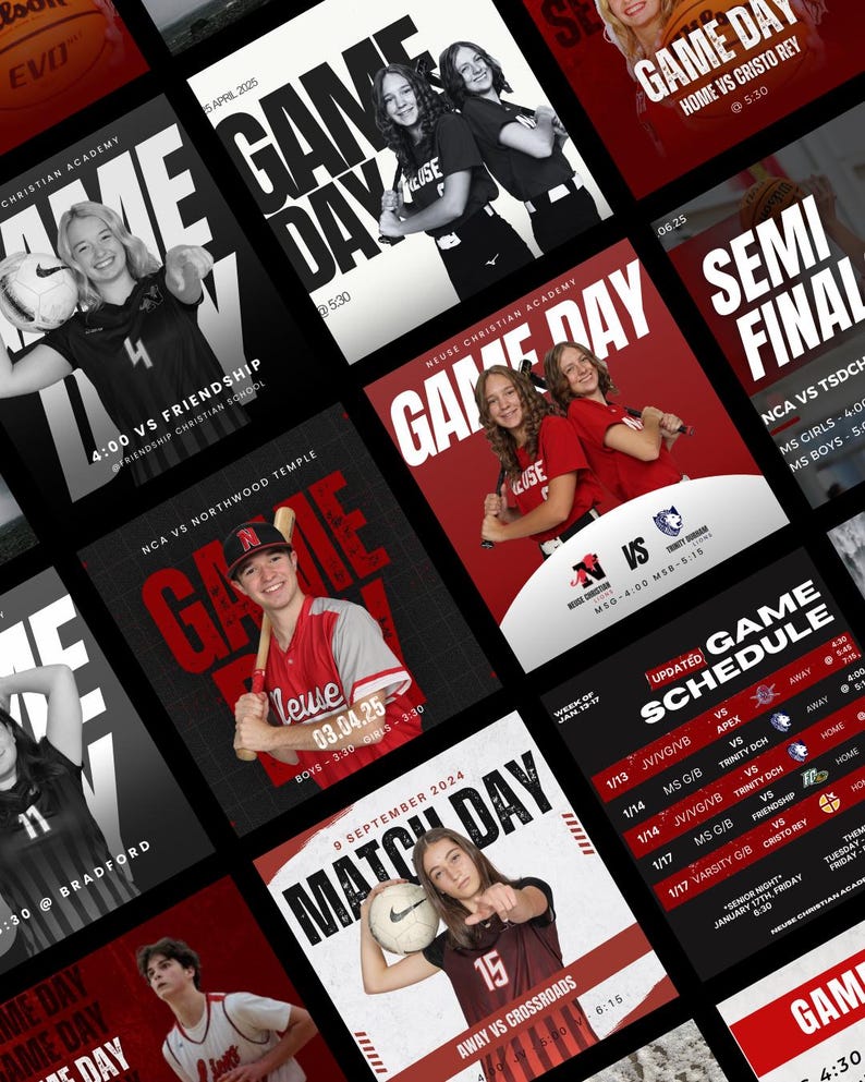 Sports Game Day Social Media Graphics - 14 Canva Templates - Easy to ...