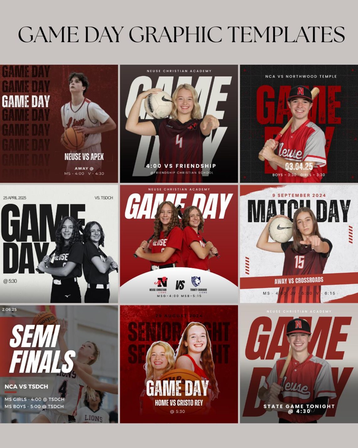 Sports Game Day Social Media Graphics - 14 Canva Templates - Easy to ...