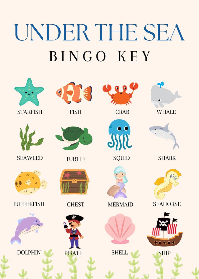 Under the Sea Bingo Game: 30 Unique Printable Cards (PDF Download - Etsy