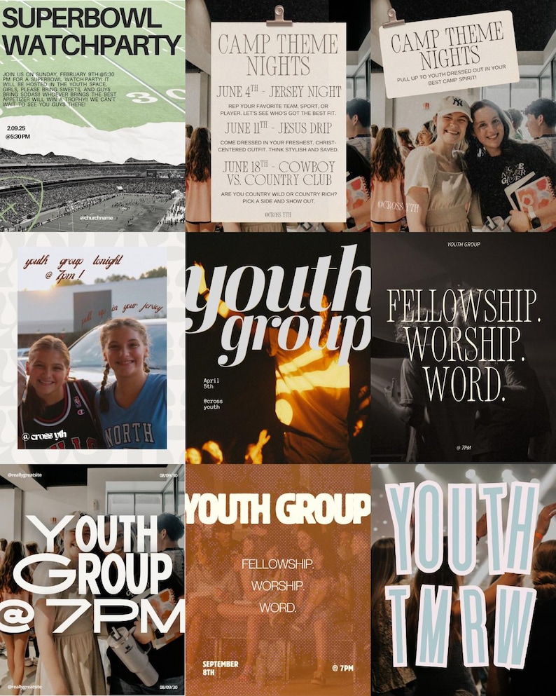 Youth Group/church Social Media Graphic Bundle - 30 Editable Templates ...