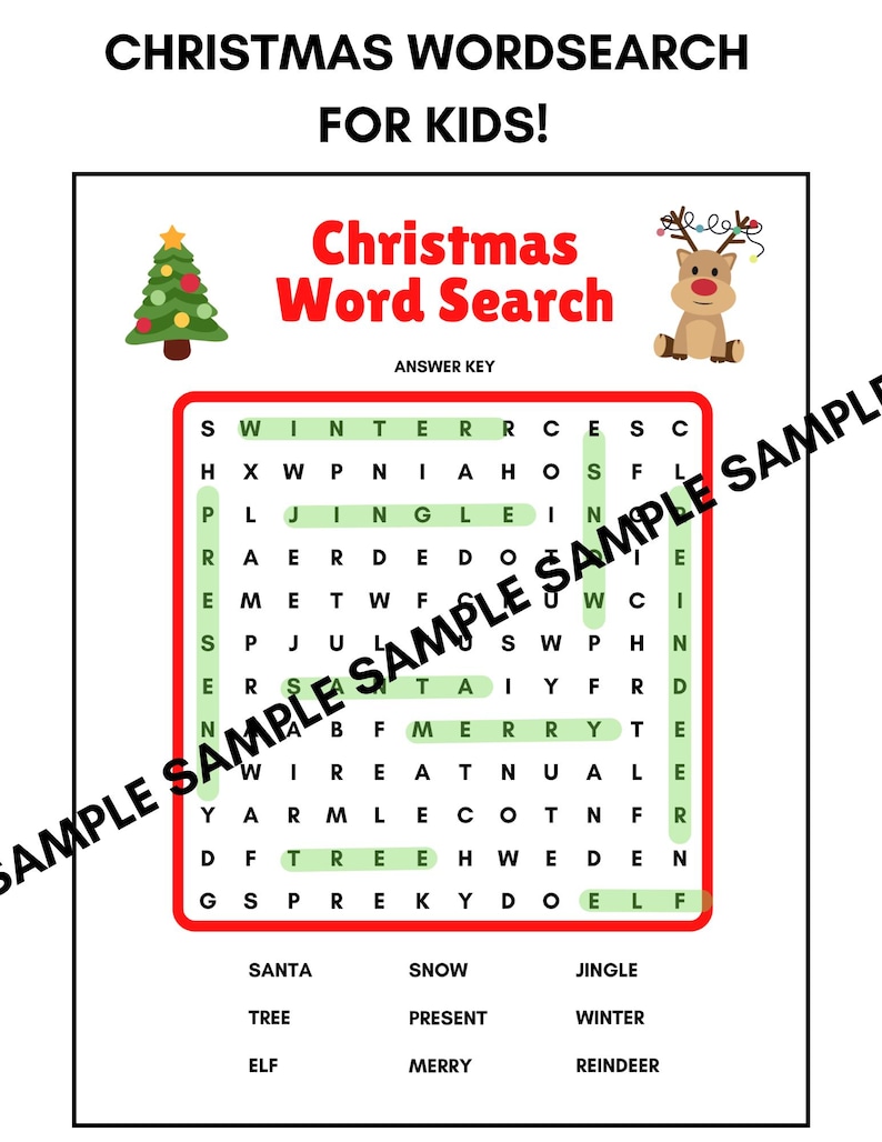 Easy Christmas Word Search for Kids Printable Fun - Etsy