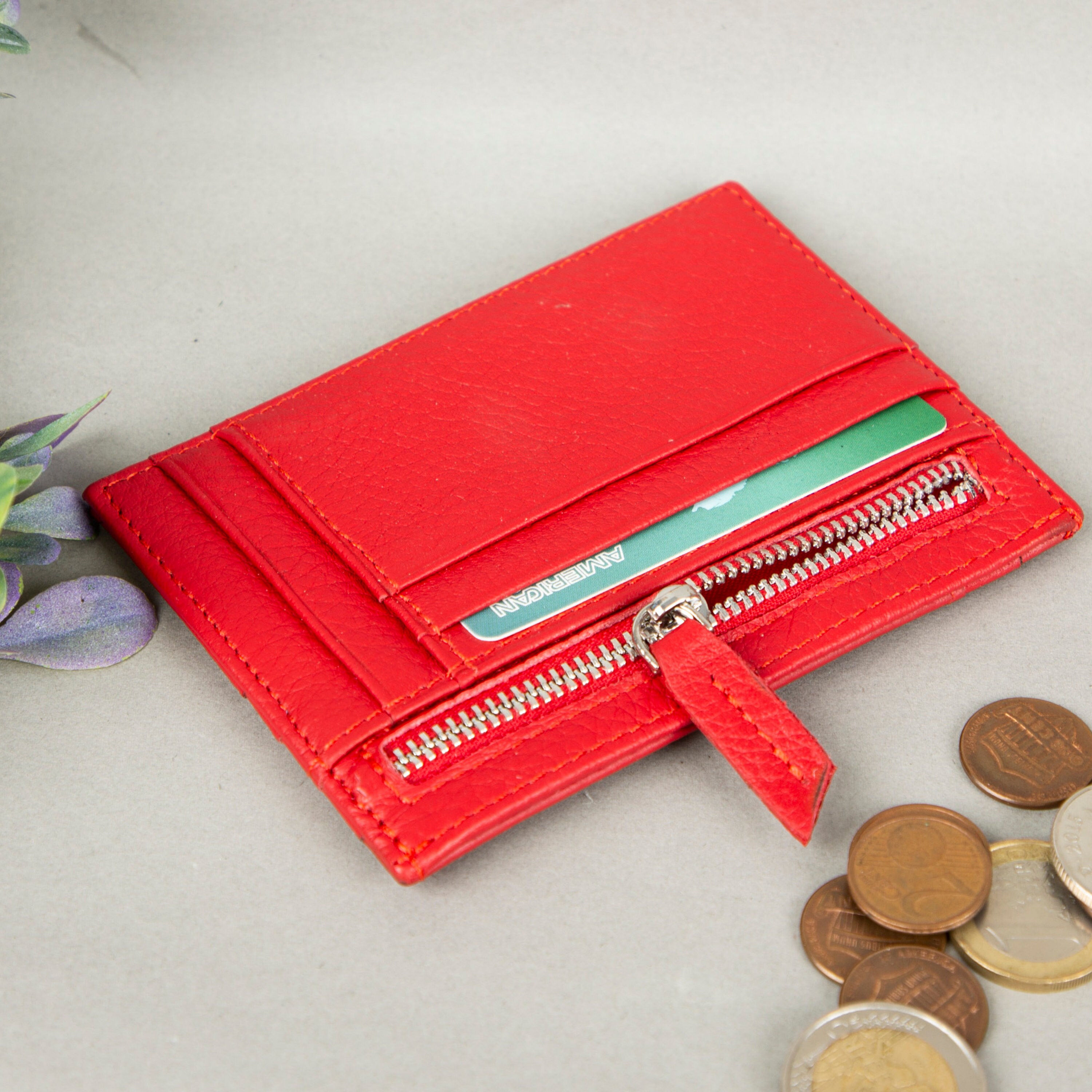 Personalized Leather Zip Card Holder Womens Wallet,ladies Red Card ...