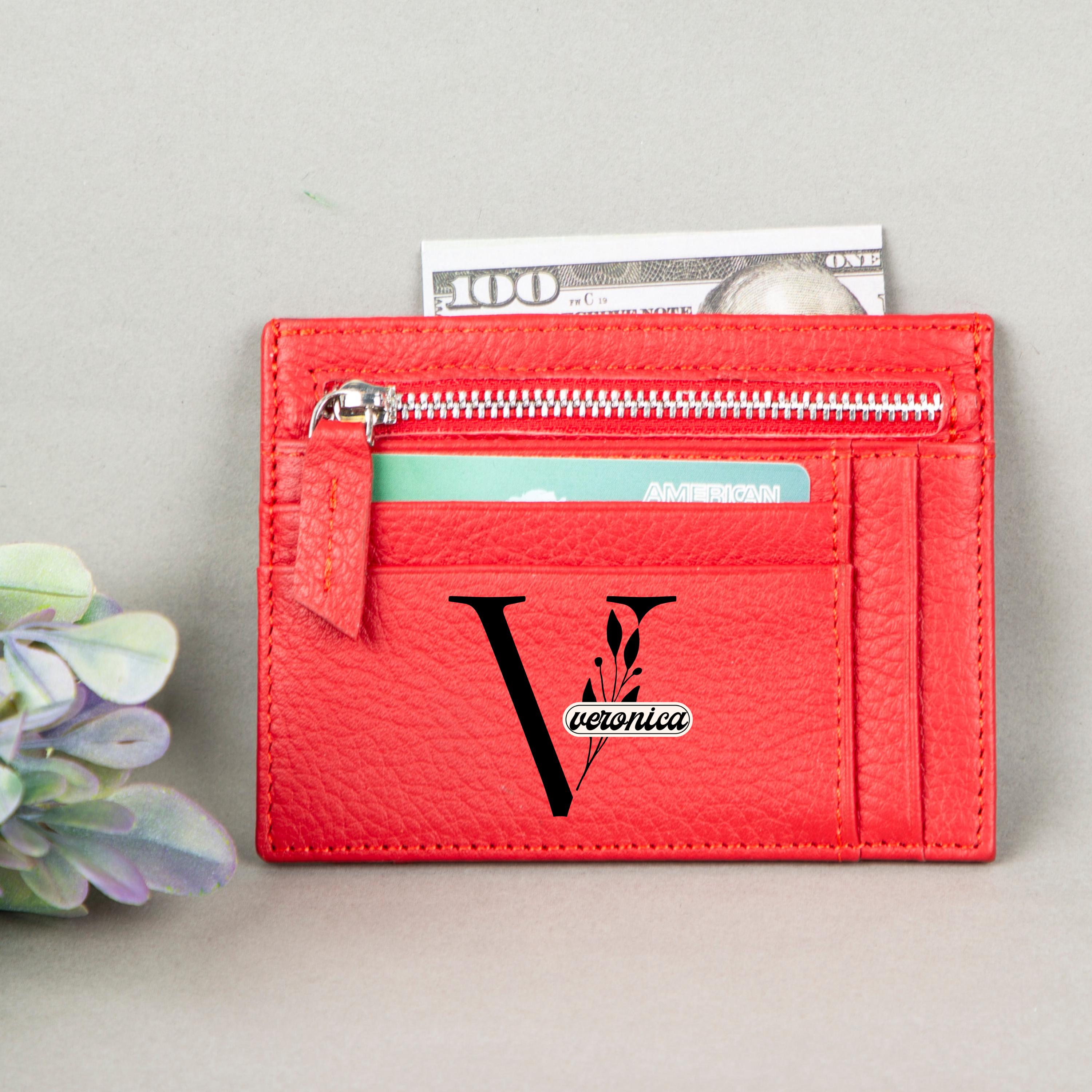 Personalized Leather Zip Card Holder Womens Wallet,ladies Red Card ...