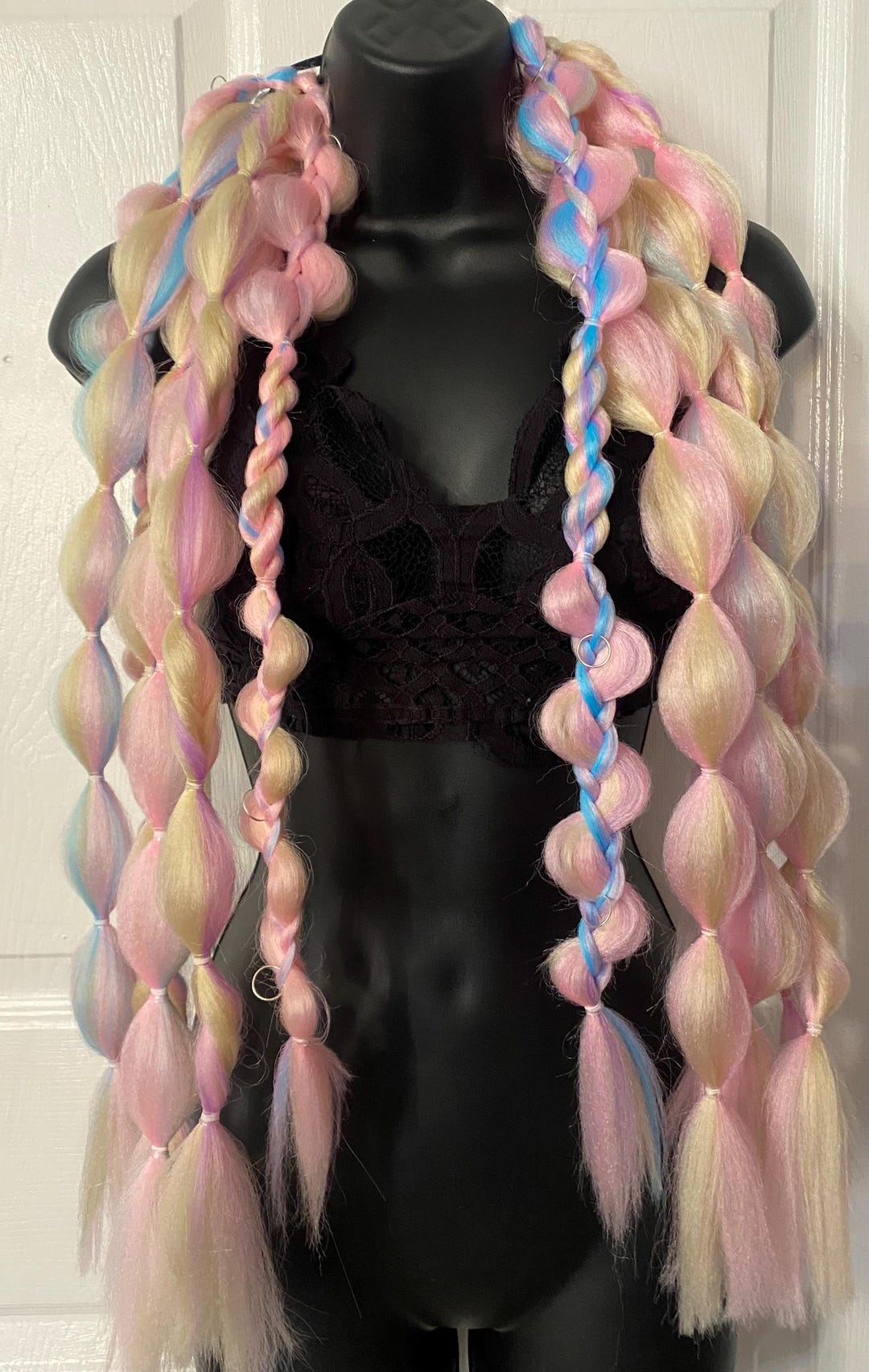 Set of 2 Custom Cotton Candy braided Extensions festival Braids rave ...