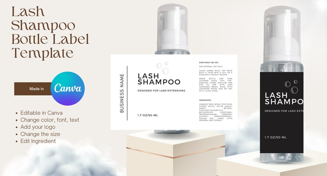 Printable Lash Shampoo Sticker Label Template - Editable PDF for DIY ...