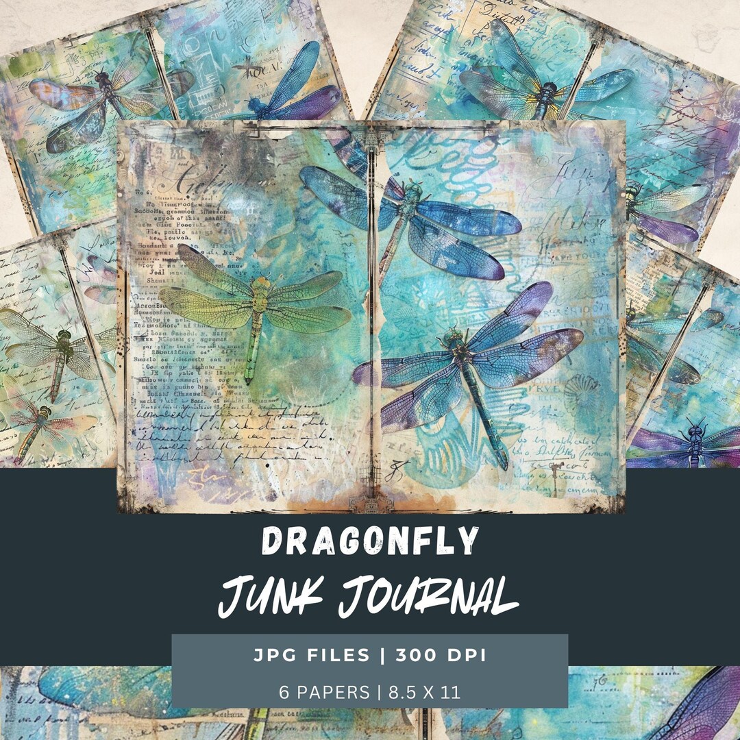 Dragonfly Junk Journal Paper, Dragonfly Ephemera, 6 Digital Journal ...