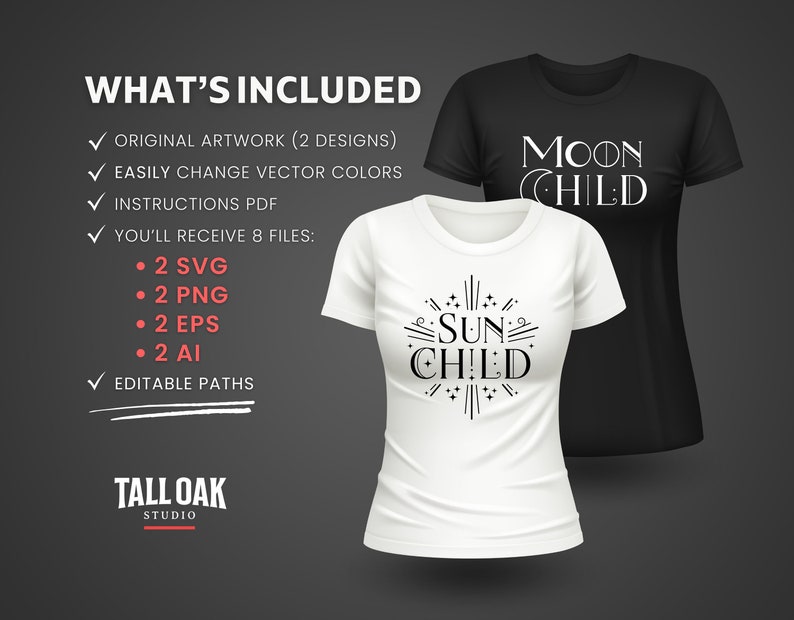 Moon Child and Sun Child, Printable SVG, Elegant Lunar and Celestial ...
