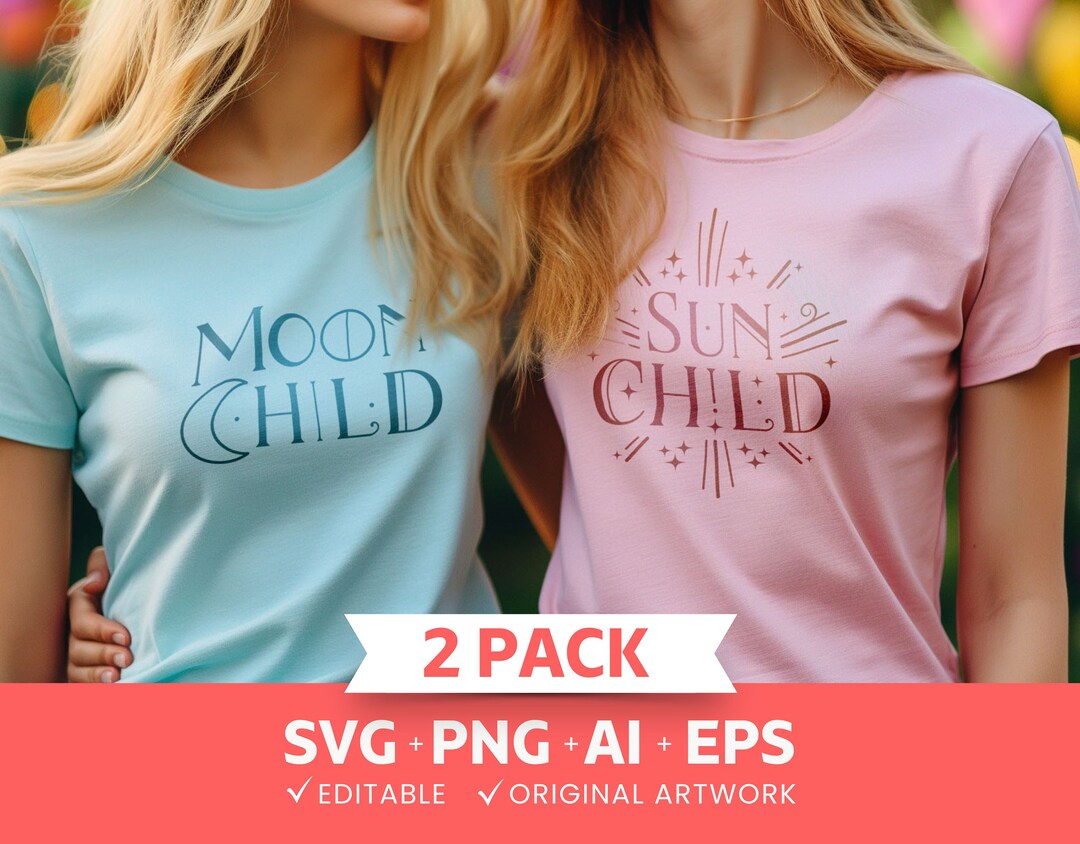 Moon Child and Sun Child, Printable SVG, Elegant Lunar and Celestial ...