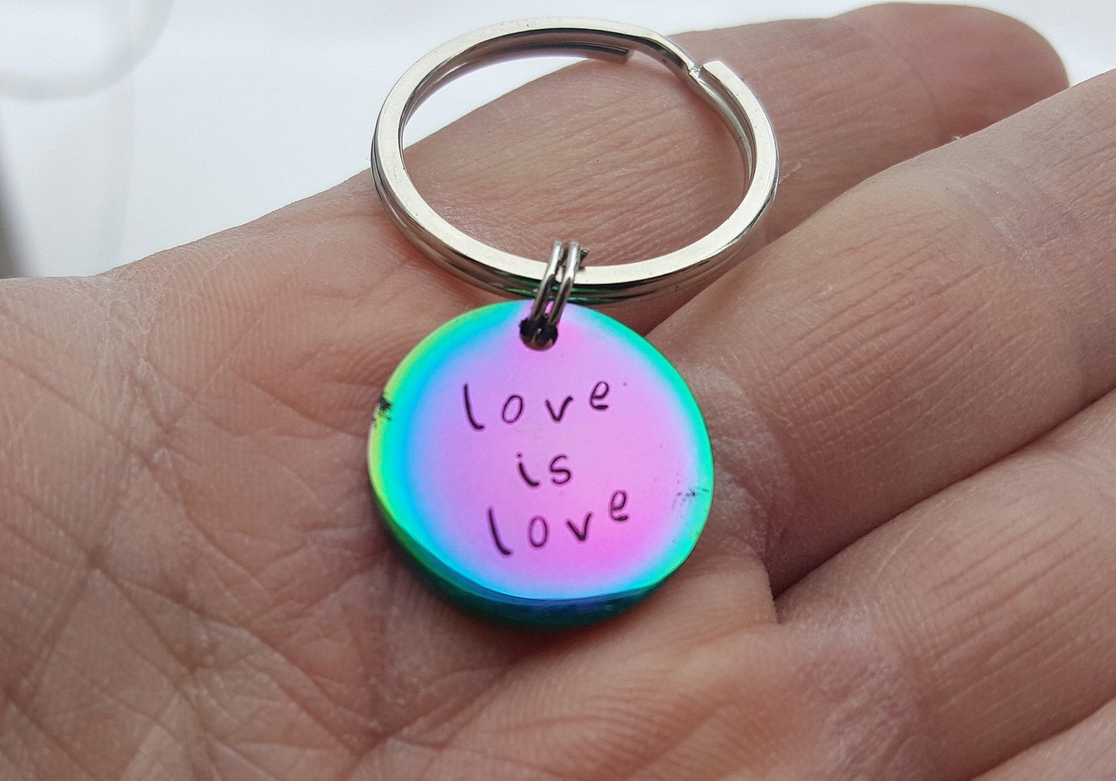 Custom Rainbow Colored Round Keychains. Double Sided. Love is | Etsy