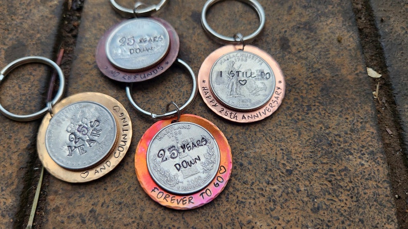 Custom 25th Anniversary Keychain With Quarter - Etsy