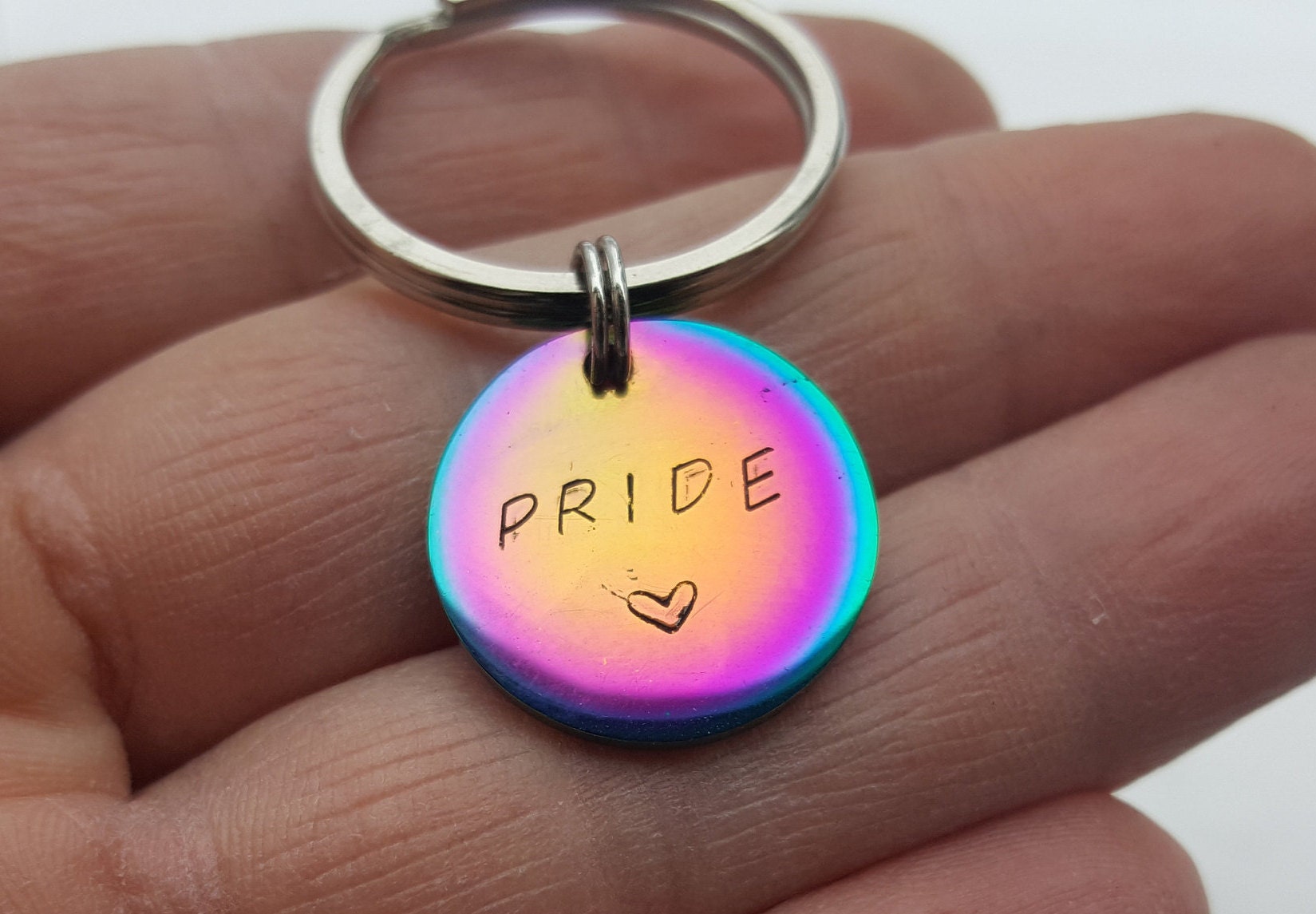 Custom rainbow colored round keychains. Double sided. Love is | Etsy