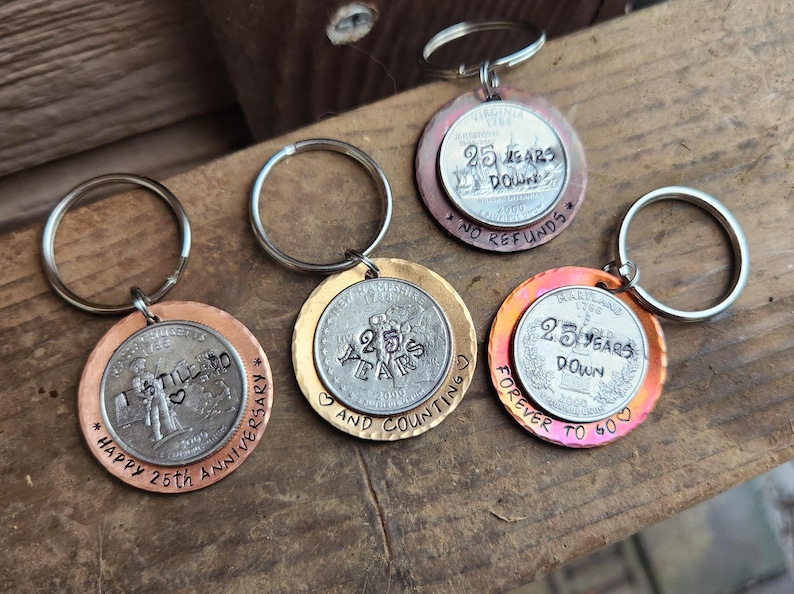 Custom 25th Anniversary Keychain With Quarter - Etsy