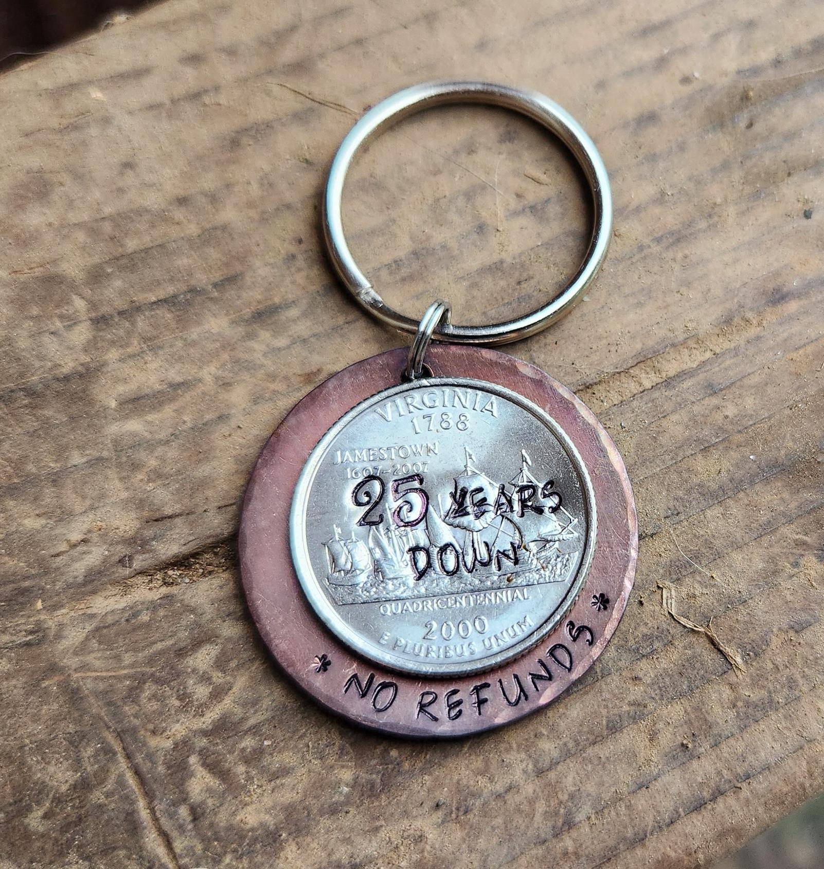 Custom 25th Anniversary Keychain With Quarter - Etsy