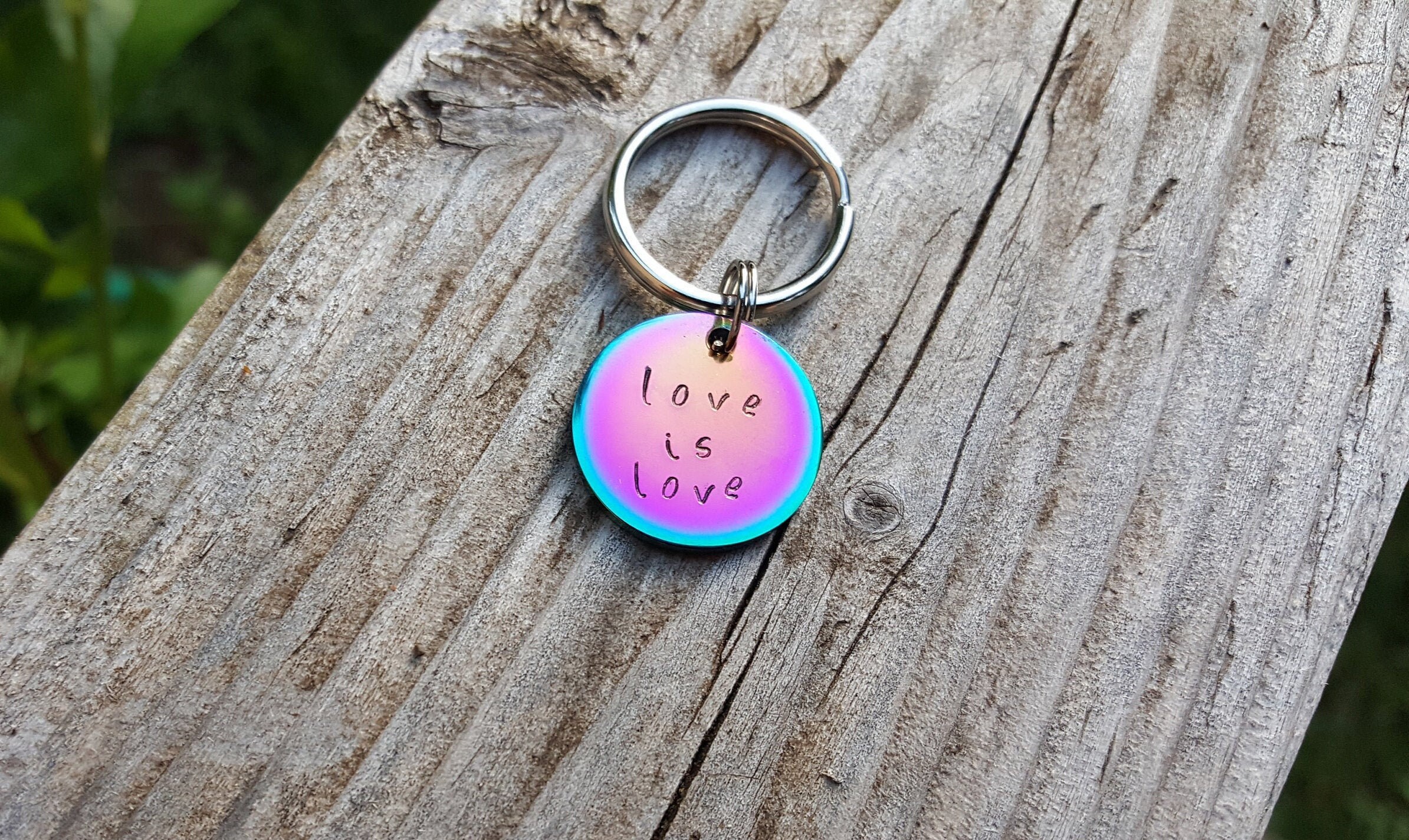 Custom rainbow colored round keychains. Double sided. Love is | Etsy